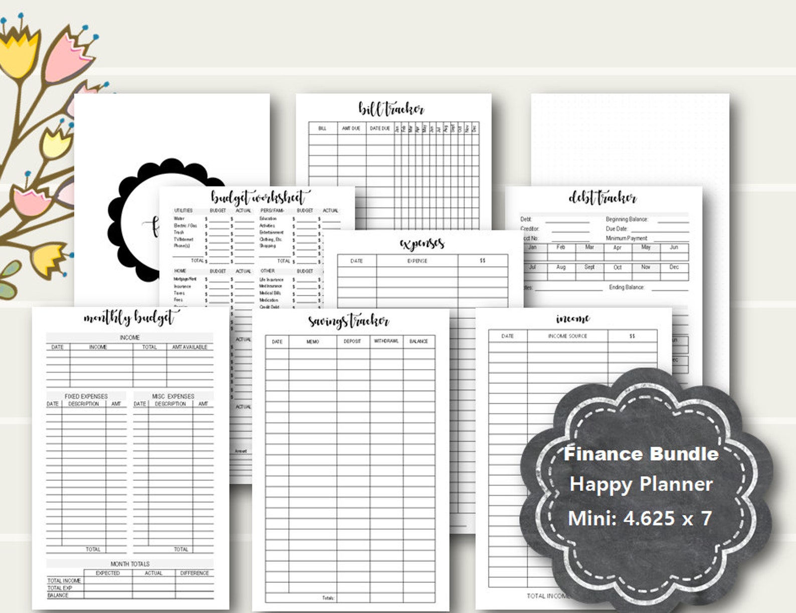 Happy Planner Mini, Happy Planner Finance Printable, Income & Expense ...