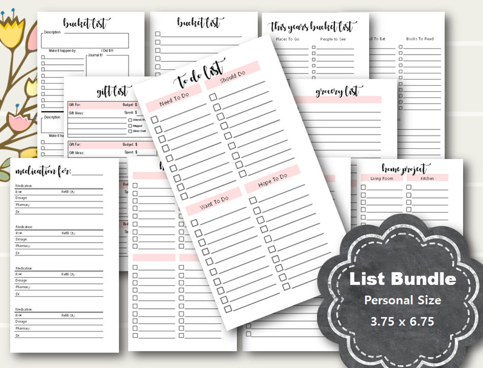 Personal Size Inserts List Planner Printables Planner Lists | Etsy