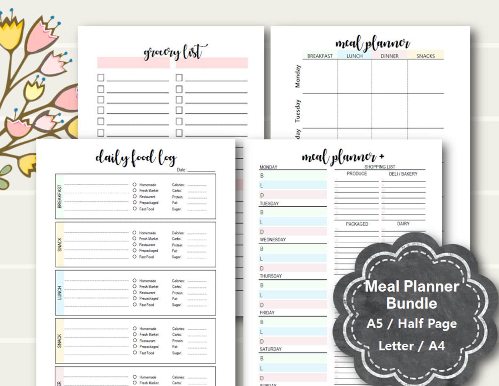 MEAL PLANNER Printable Menu Planner Inserts A5 Planner | Etsy