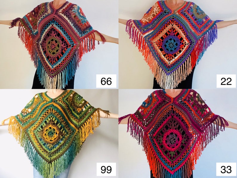 Rainbow Poncho Women Granny Square Crochet Poncho Cape Vegan Festival ...