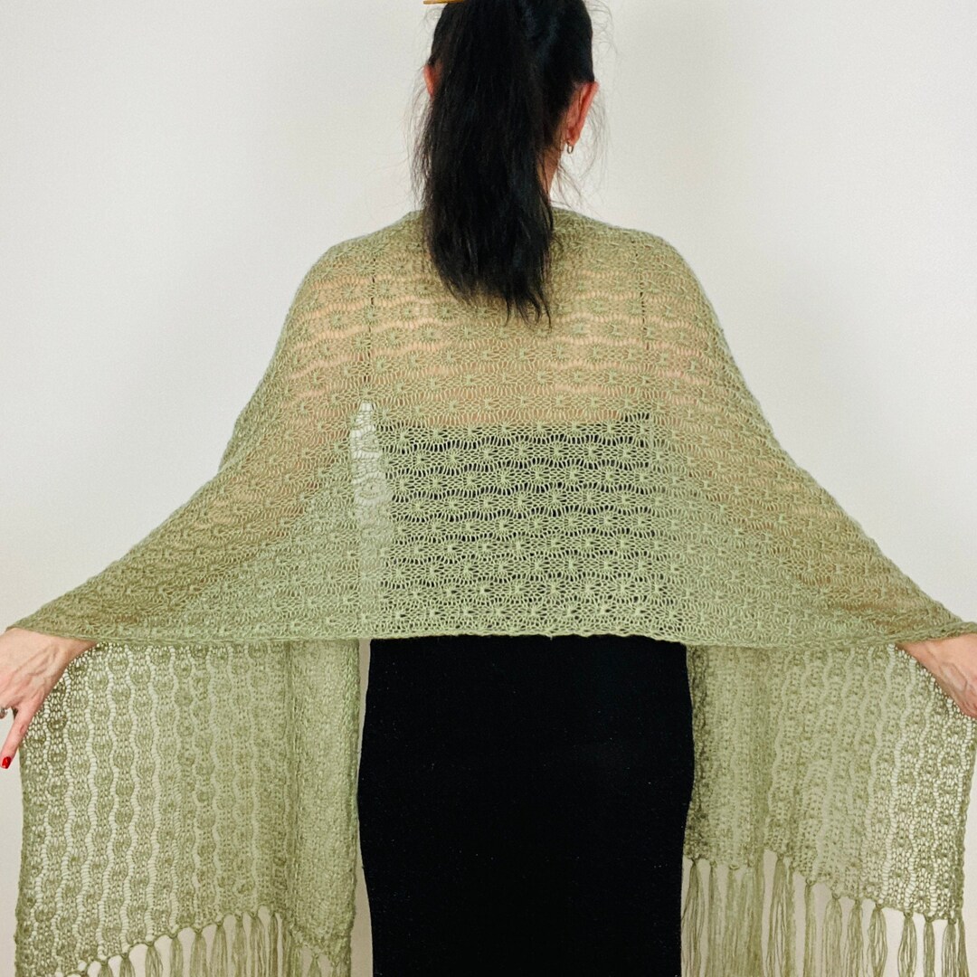 Green Pashmina Shawl, Olive Evening Stole, Bridal Wedding Wrap, Lacy ...