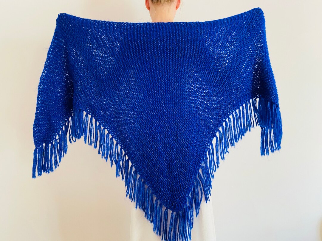 Navy Blue Fuzzy Shawl Triangle Shawl Women Wedding Shawl Fringe ...