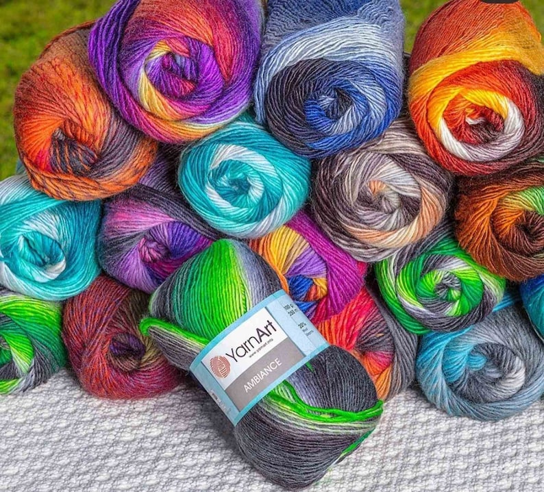 AMBIANCE Yarnart Rainbow Gradient Wool Yarn 100 G 250 Meters Multicolor ...