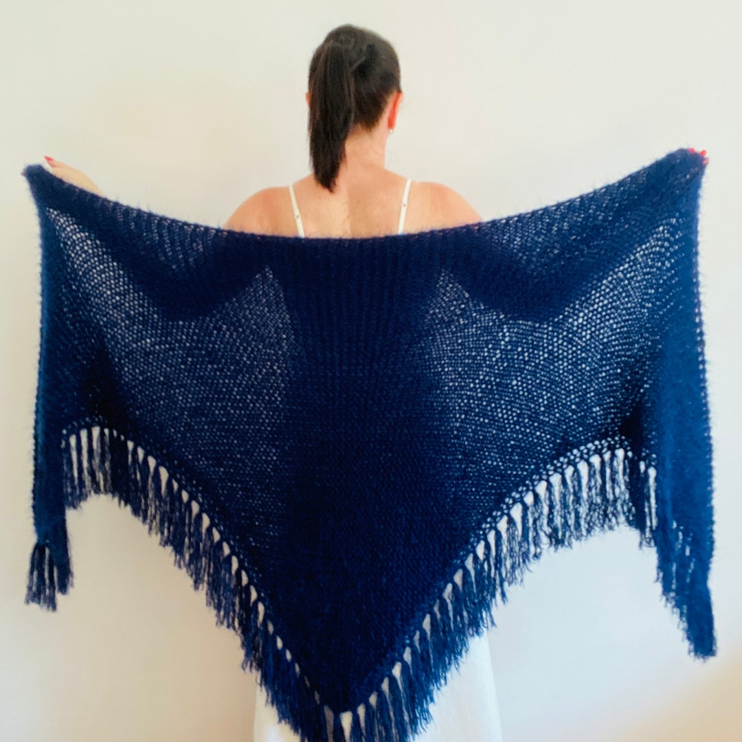 Navy Shawl Fringe Wedding Royal Blue Bride Fall Winter Shoulder Wrap ...