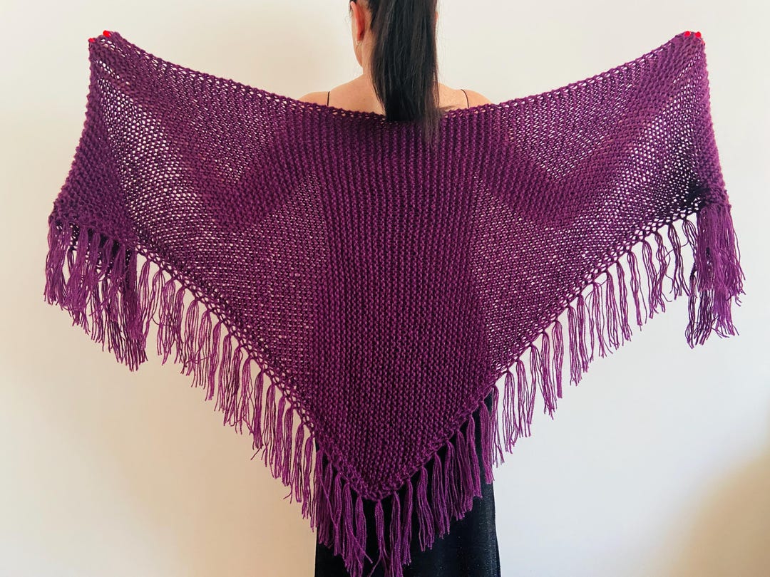 Plum Alpaca Wedding Fringe Shawl, Wool Bridal Evening Wrap Plus Size - Etsy