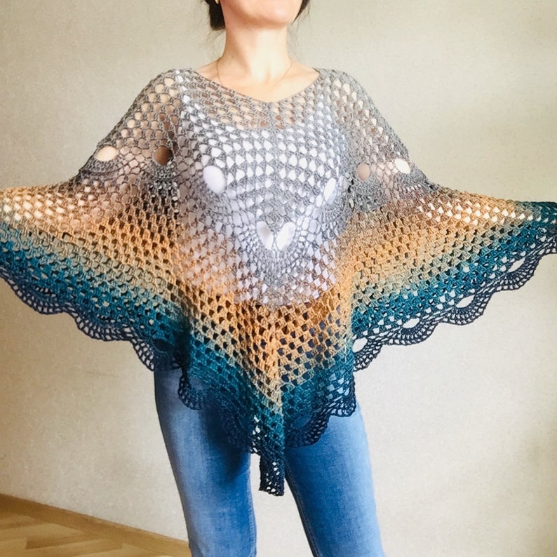 Poncho Women Cotton Shawl Fringed 50 Colors Boho Triangle | Etsy