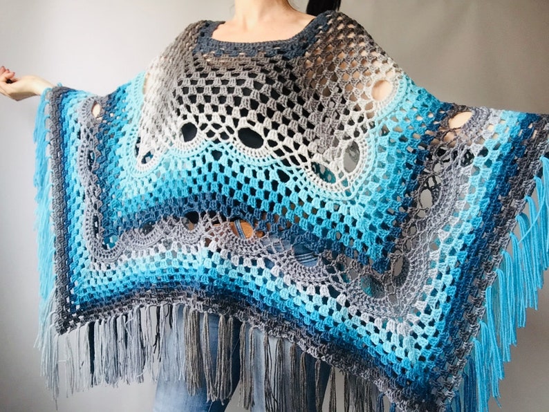 Neon Shawl Fringe Plus Size Poncho Rainbow Granny Square Pride - Etsy