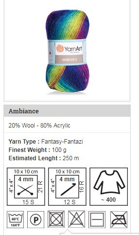 AMBIANCE Yarnart Rainbow Gradient Wool Yarn 100 G 250 Meters Multicolor ...