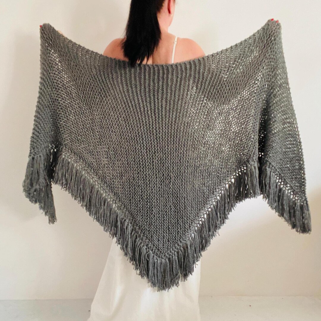 Gray Winter Wedding Alpaca Fringe Shawl, Black Bridal Wrap Bridesmaid ...