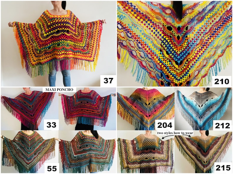 Rainbow Poncho Fringe Plus Size Women Festival Hippie Wrap Boho Crochet ...