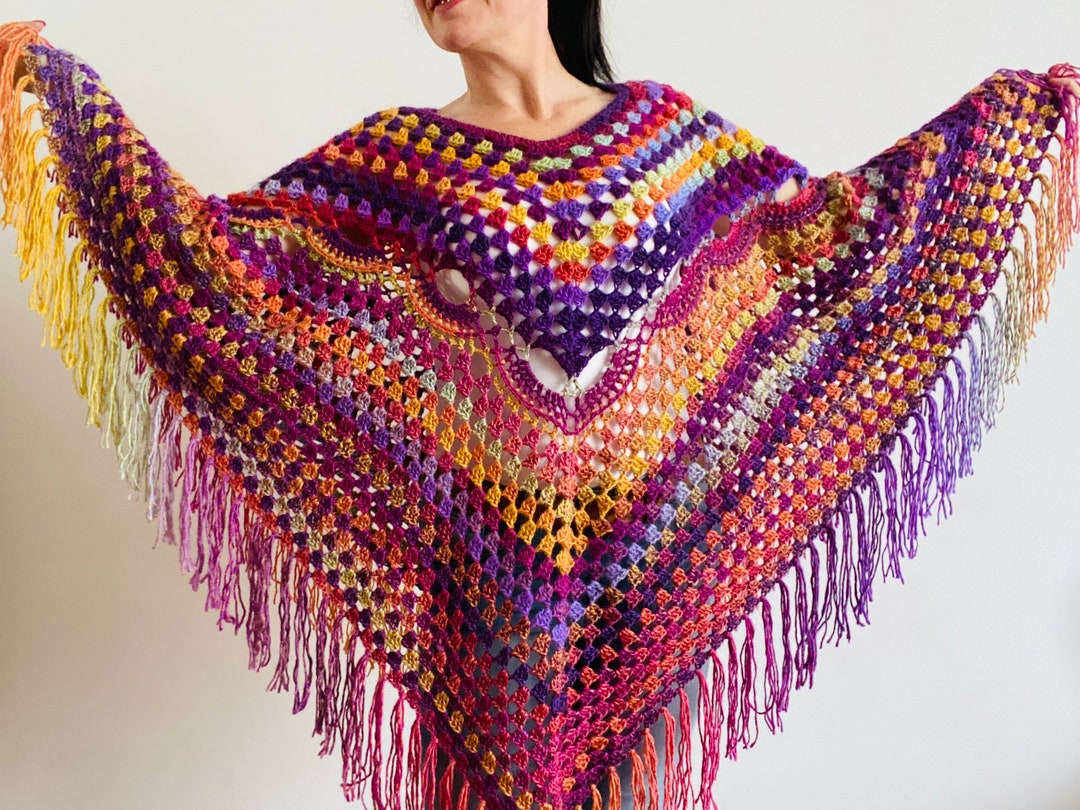 Poncho Women Crochet Rainbow Poncho Plus Size Fall Winter - Etsy