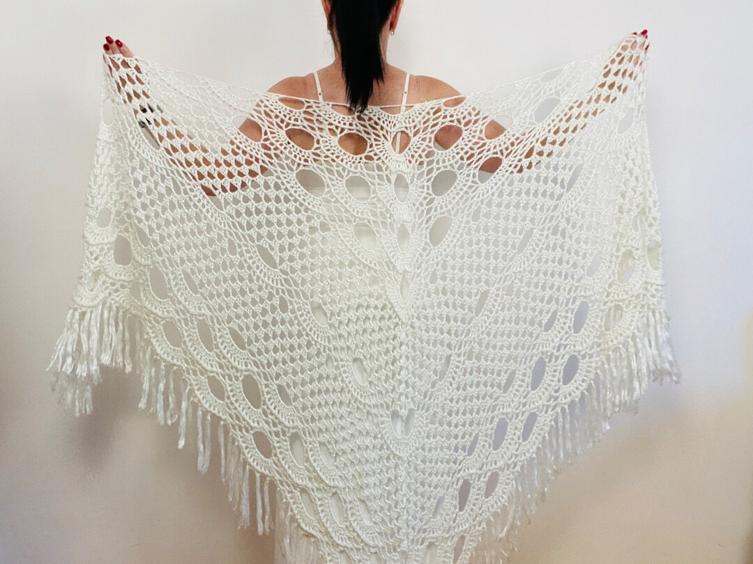 Organic Cotton Fringe Shawl: Bridal Wedding Shoulder Wrap - Etsy