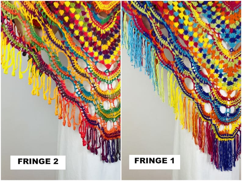 Rainbow Poncho Fringe Plus Size Women Festival Hippie Wrap Boho Crochet ...