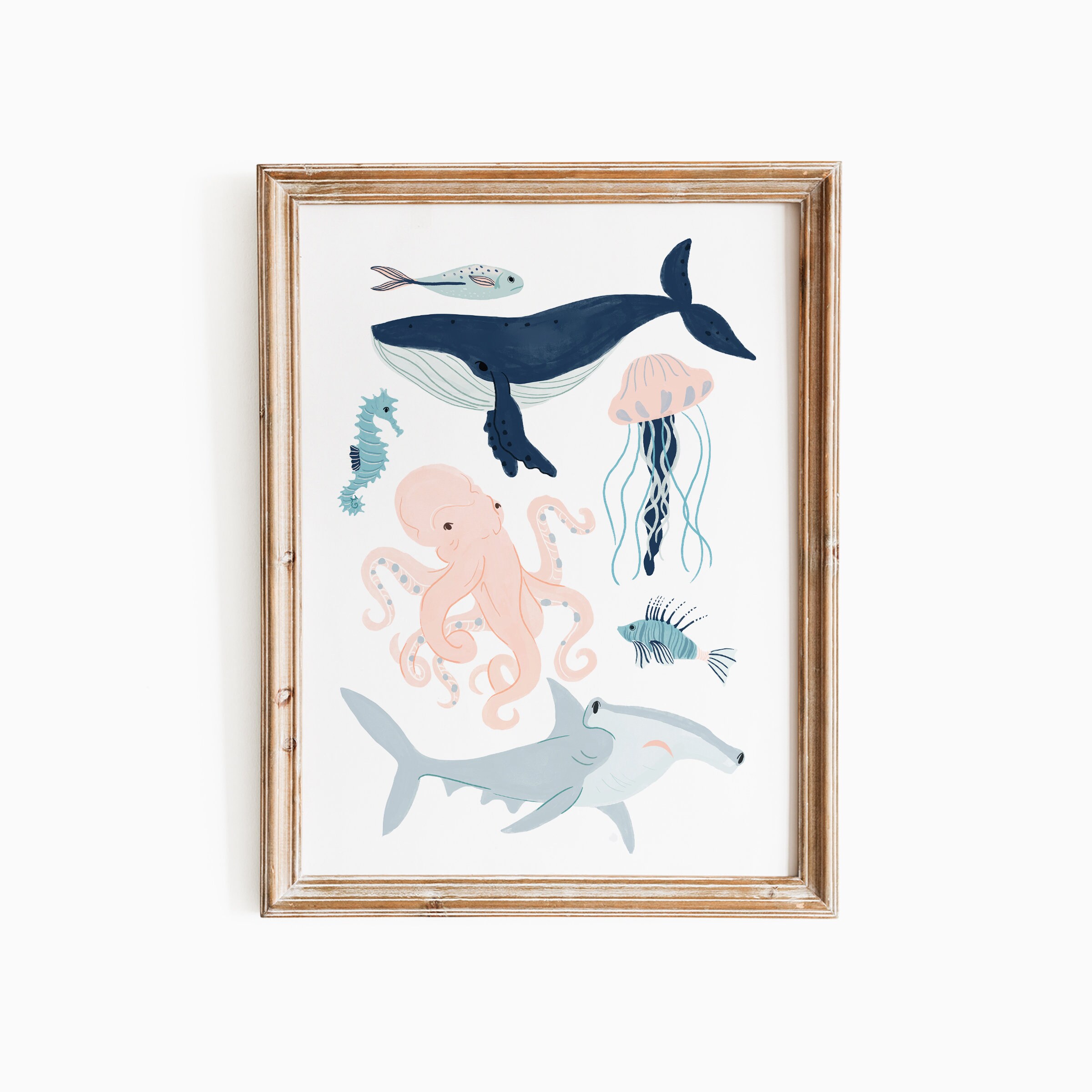 Sea Creatures Print Children's Ocean Animals Wall Art - Etsy UK