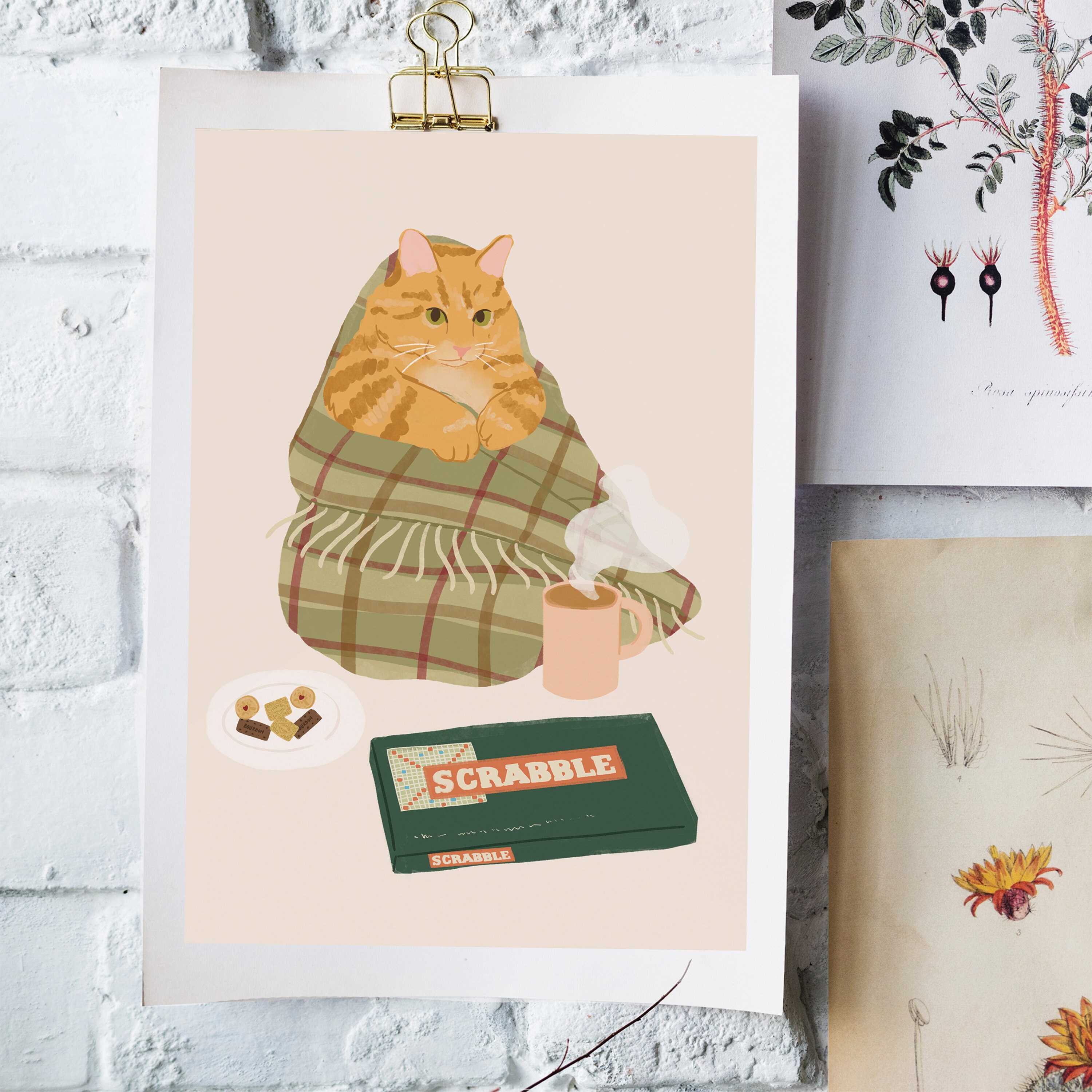 Funny Cat Illustration Print Living Room Art Print Scrabble - Etsy UK