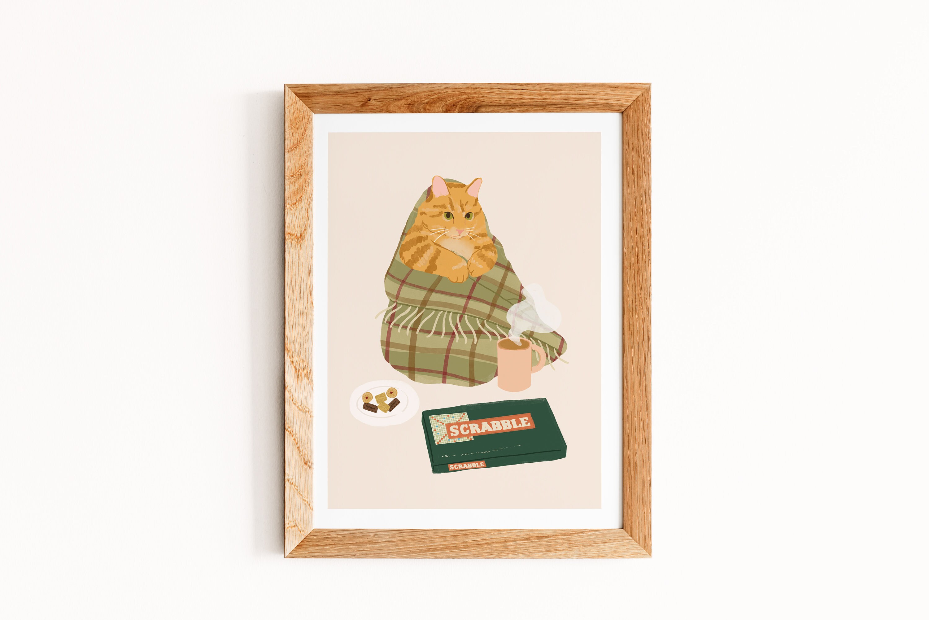 Funny Cat Illustration Print Living Room Art Print Scrabble - Etsy UK