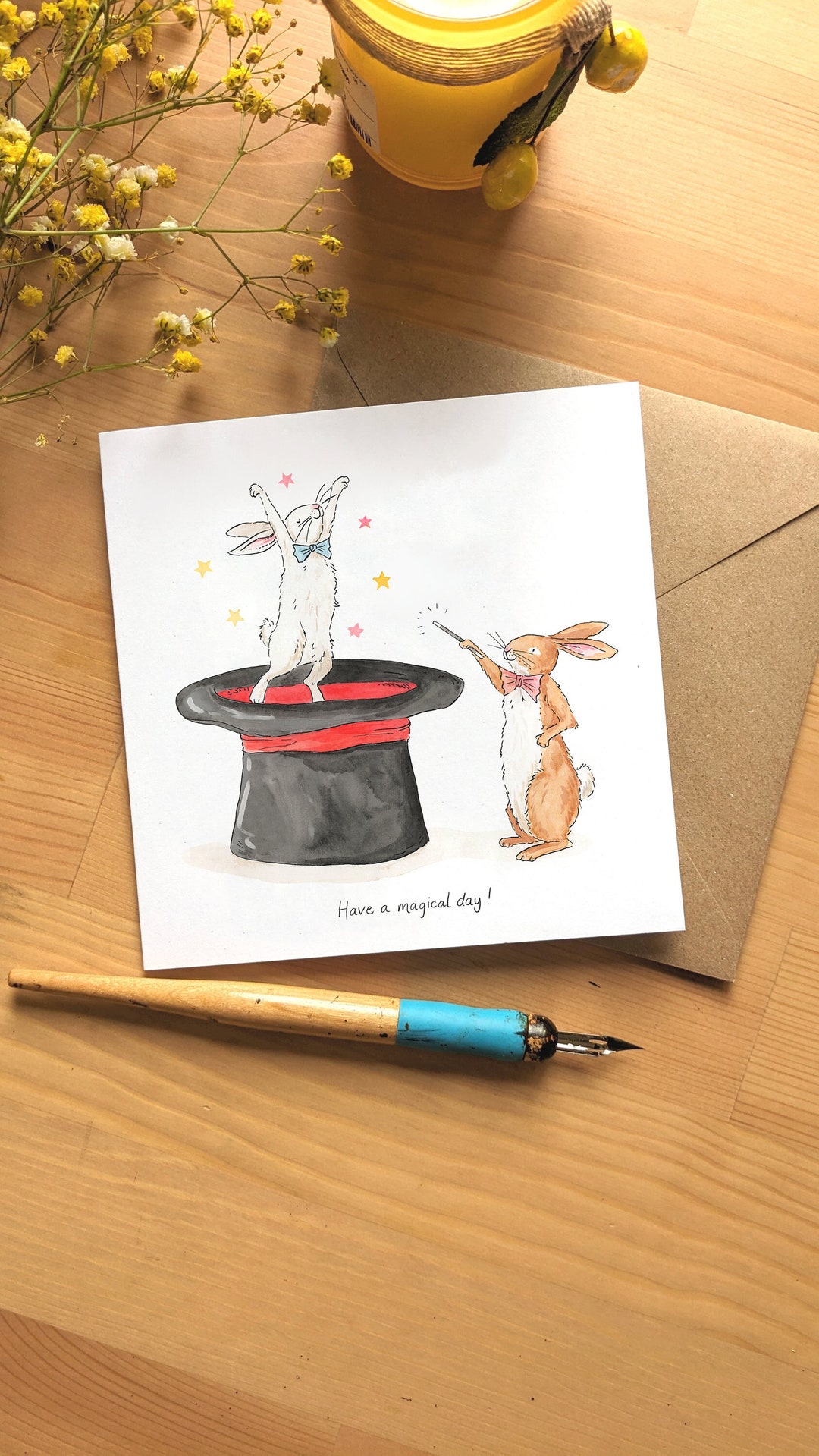 Have a Magical Birthday Rabbit Magician Birthday Card Cute Illustrated ...