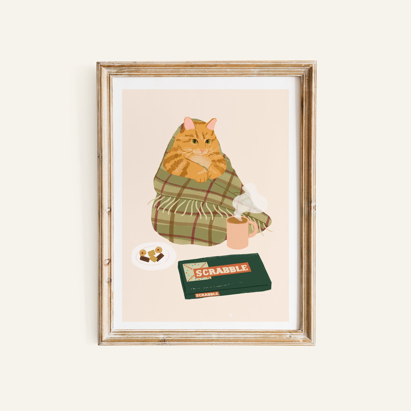 Funny Cat Illustration Print Living Room Art Print Scrabble - Etsy UK