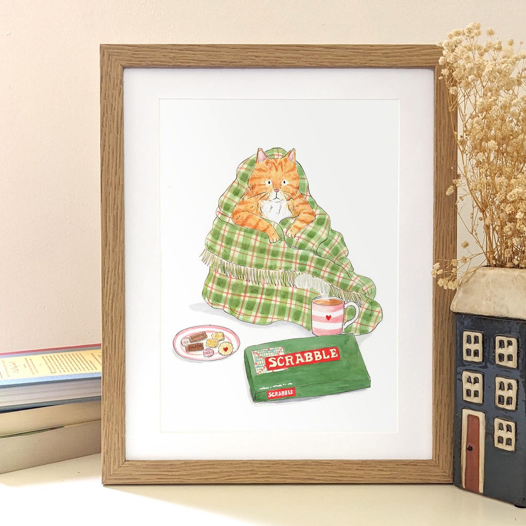 Cosy Cat Scrabble Art Print: Funny Cat Lady Gift - Etsy