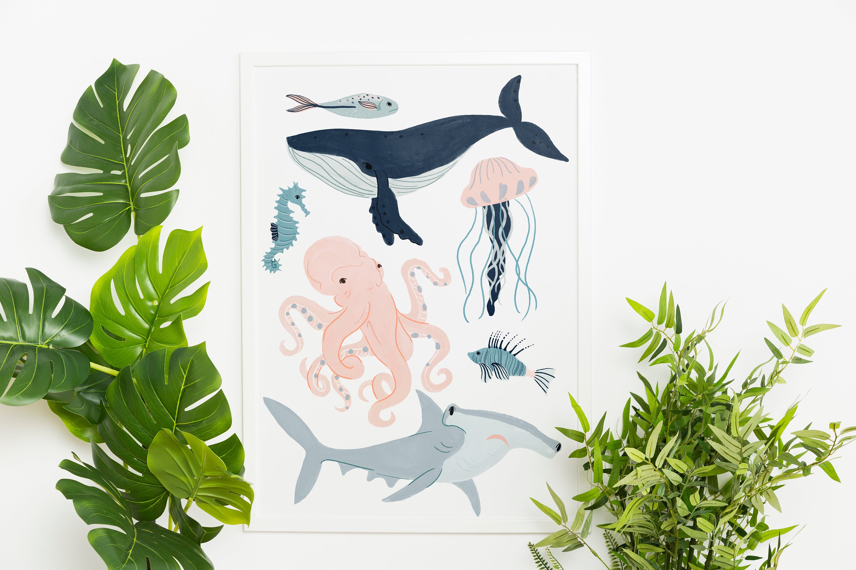 Sea Creatures Print Children's Ocean Animals Wall Art | Etsy UK