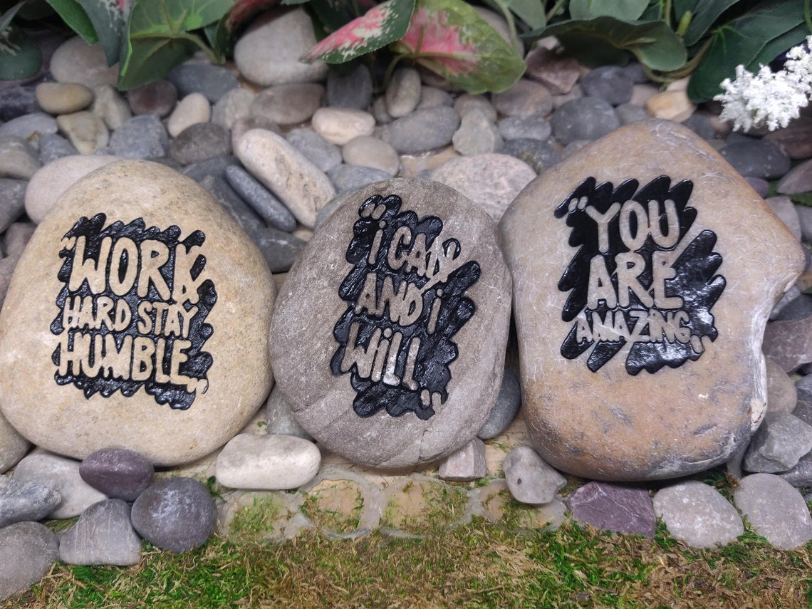 Positive Quotes Sayings Wisdom Good Vibes Stones River Rocks | Etsy