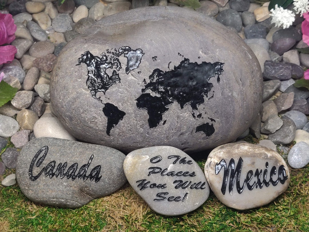 World Map Country Locations Travel GPS Home Stones River Rocks Custom ...