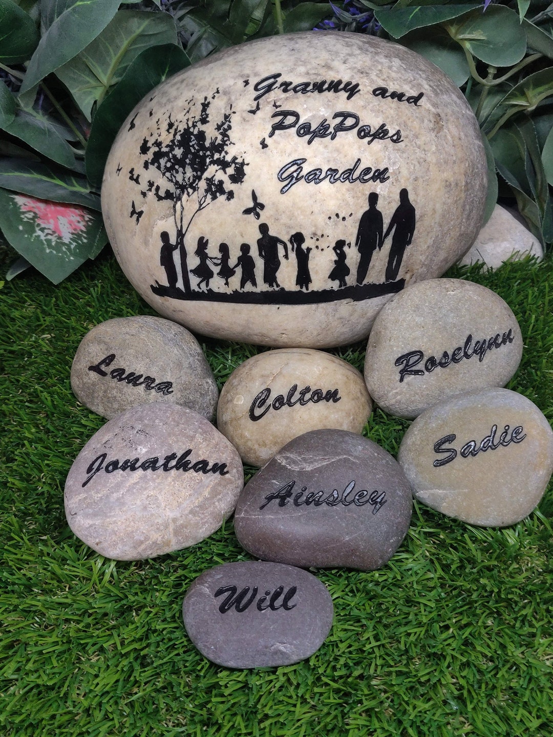 7in Grandma Garden Rock 3in Name Stones Add Kids Custom Order Carved ...