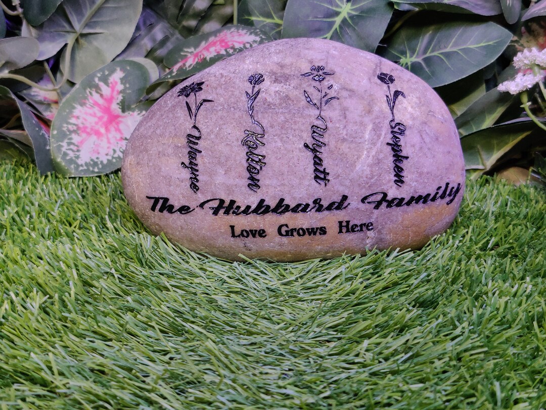 Families Love Lives Here Last Names Flowers Stones River Rocks Custom ...