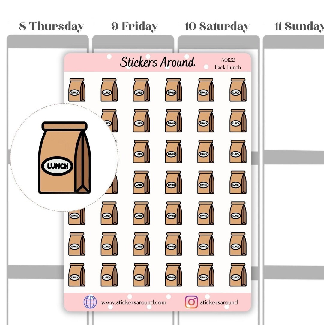 Lunch Bag Icon Sticker | Pack Lunch Sticker | Planner, Calendar and ...