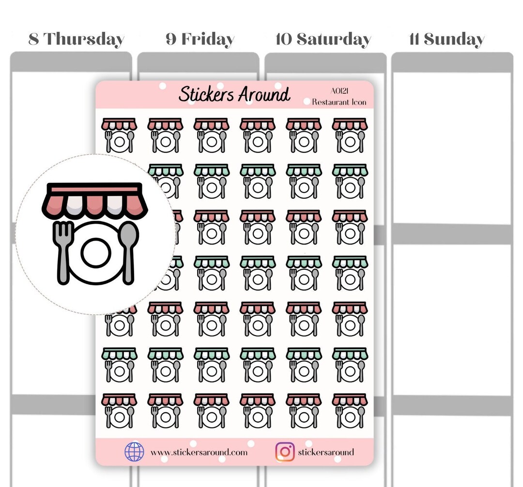 Restaurant Icon Sticker Dine Out Sticker Planner, Calendar and Bullet ...