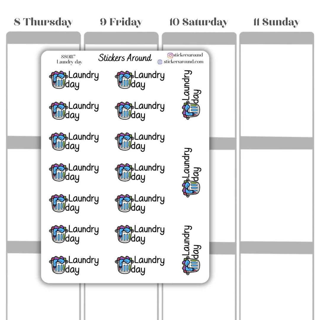 Laundry Day Script Planner Sticker, Calendar Sticker and Bullet Journal ...