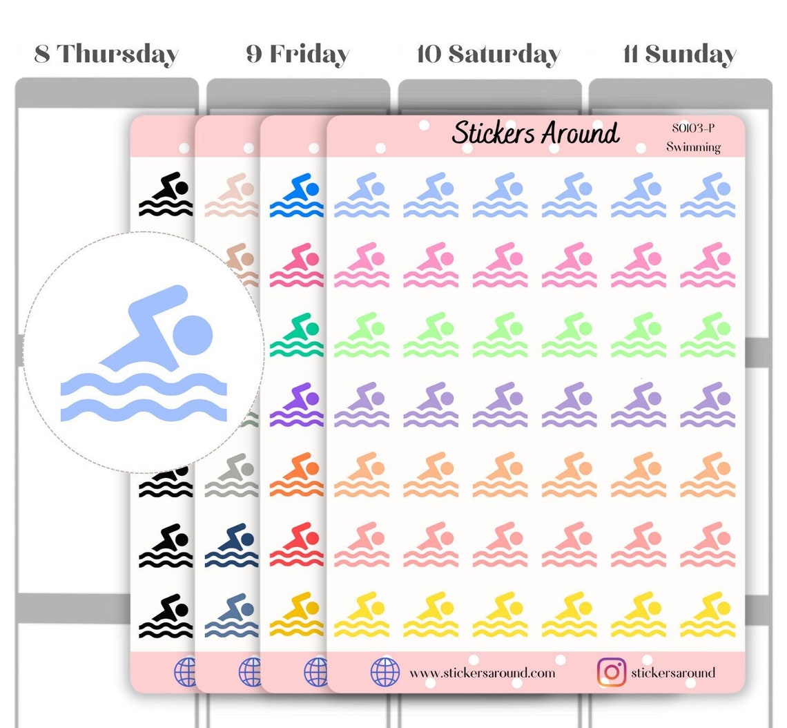 Swimming Icon Planner Stickers, Swimmer Sticker, Swimming Lesson ...