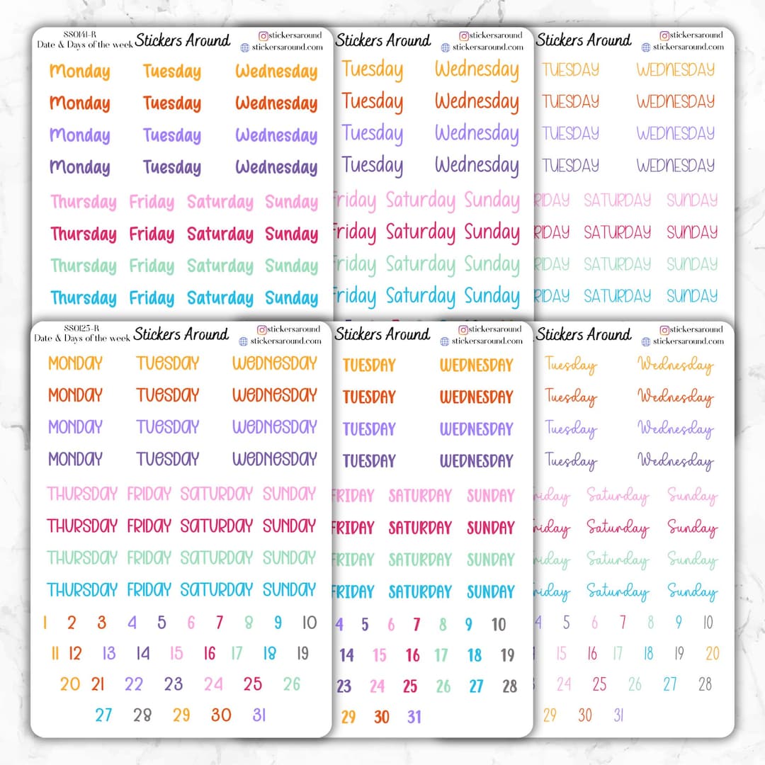 Days of the Week and Date Dots Planner Sticker, Monthly Planner Sticker ...