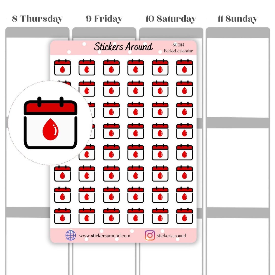 Period Calendar Icon Planner Sticker | Period Tracker Stickers ...