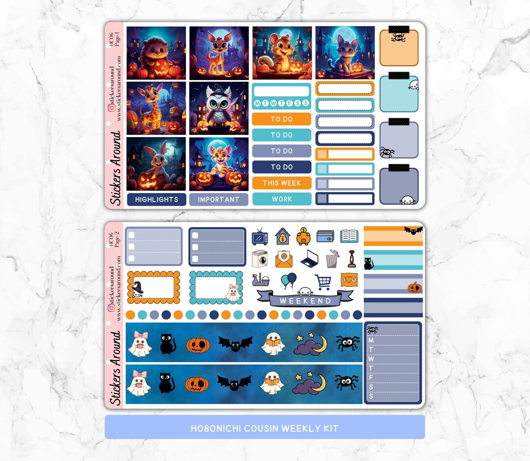 Spookily Cute Halloween Animals Hobonichi Cousin Weekly Kit - Etsy