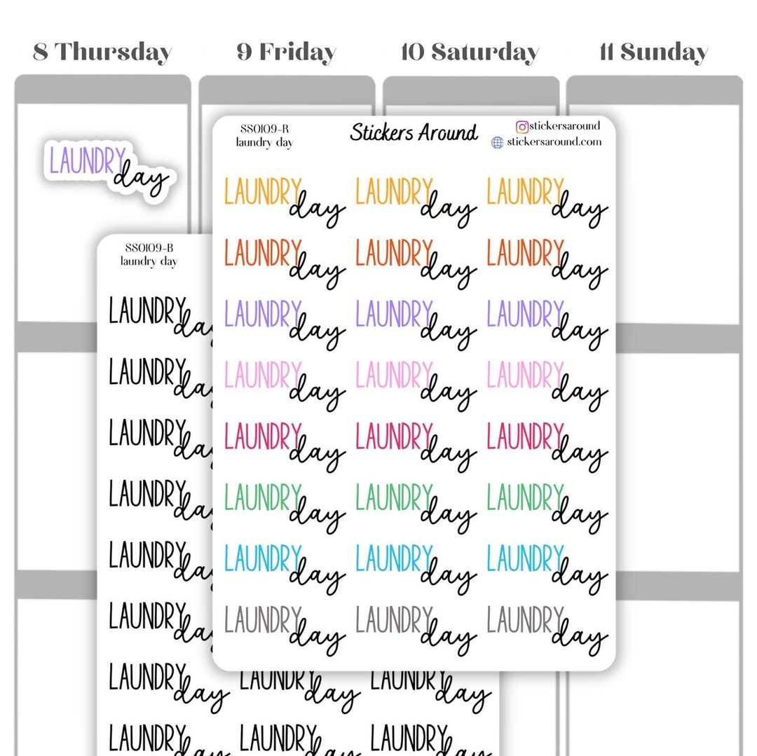 Laundry Day Script Planner Sticker, Handwriting Script Planner Stickers ...