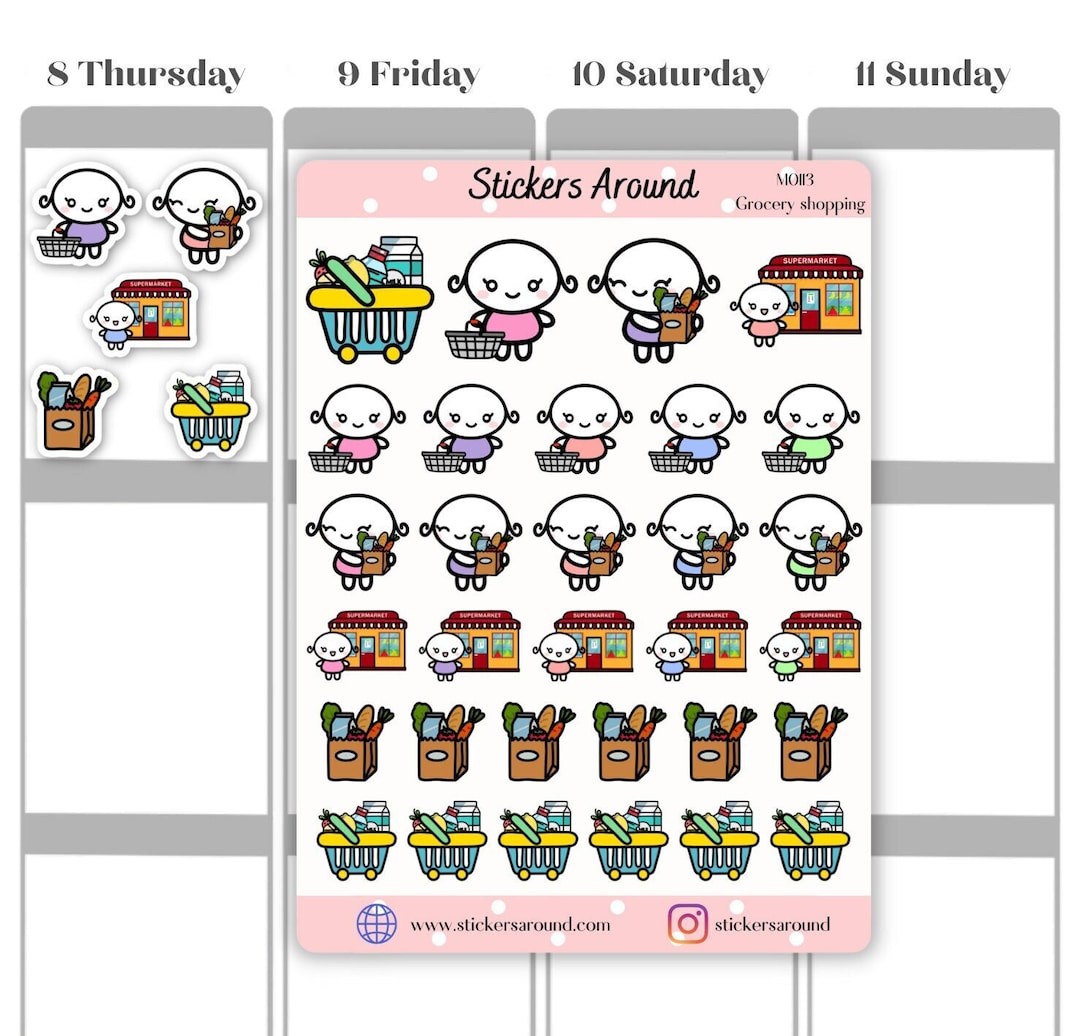 Grocery Shopping Sticker, Shopping Basket Sticker, Grocery Bag Sticker ...