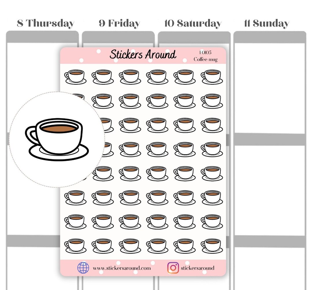Coffee Mug Planner Sticker, Coffee Cup Sticker, Icon Sticker, Calendar ...