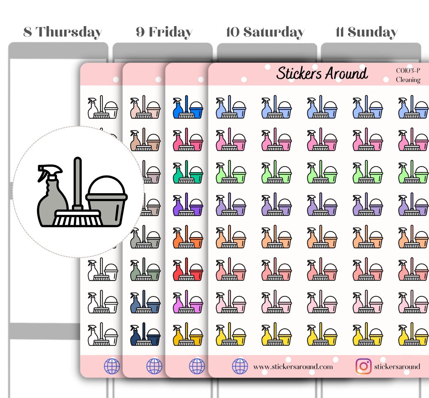 Cleaning Icon Planner Stickers, Cleaning Day Stickers, Clean up Chores ...