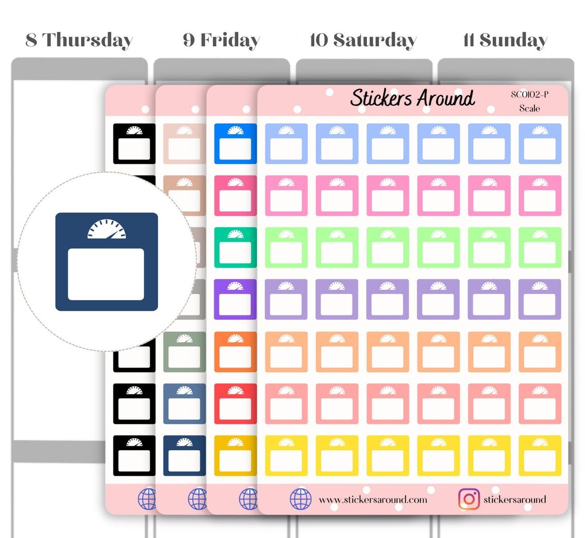 Weight Scale Planner Stickers, Weight Tracker Sticker, Tracker Scale ...