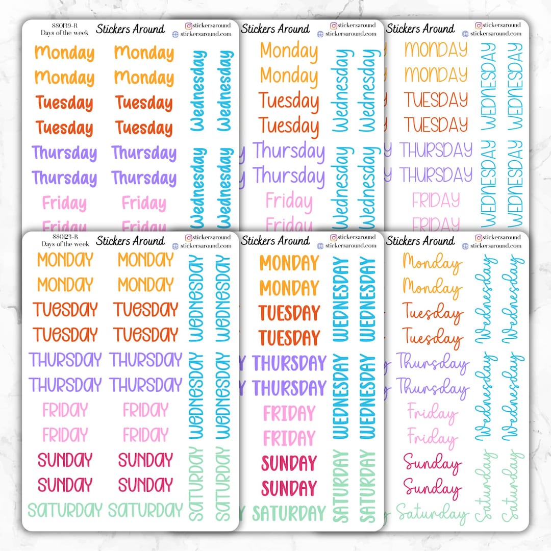 Days of the Week Script Planner Sticker, Weekly Planner Sticker - Etsy