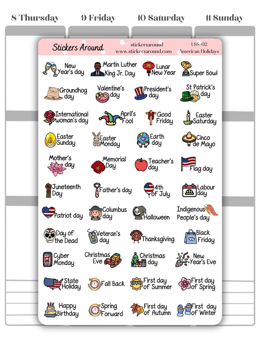 American Public Holiday Script Planner Stickers - Large Sheet | USA ...