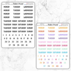 Days of the Week and Date Dots Planner Sticker, Monthly Planner Sticker ...