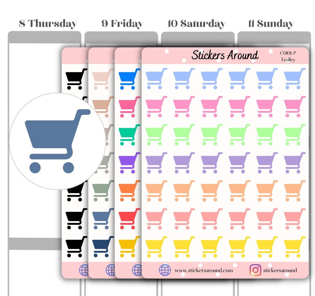Shopping Cart Planner Sticker, Shopping Cart Icon Sticker, Grocery Shop ...