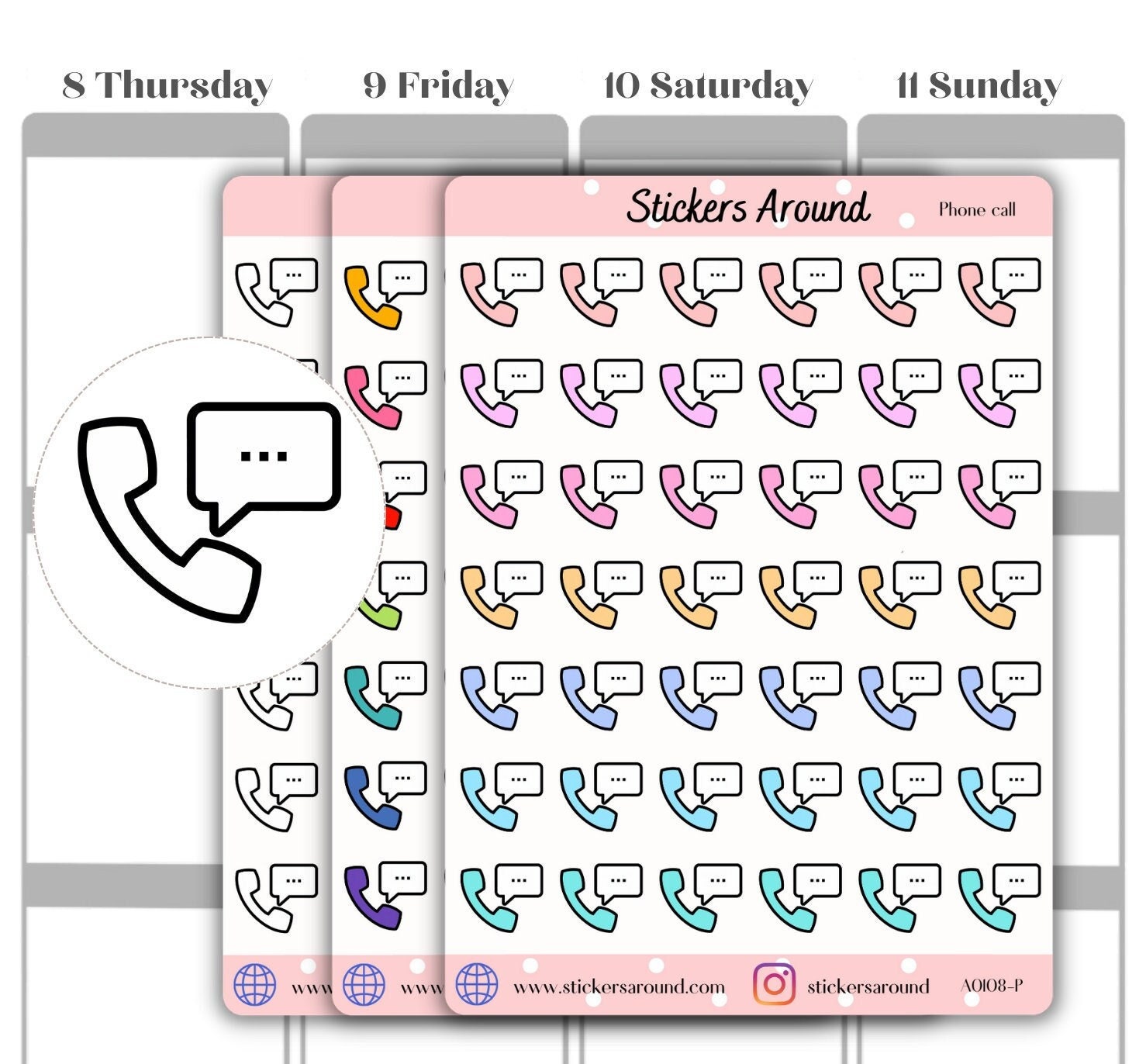 Phone Call Planner Sticker, Phone Call Mini Icon, Phone Call Reminder ...