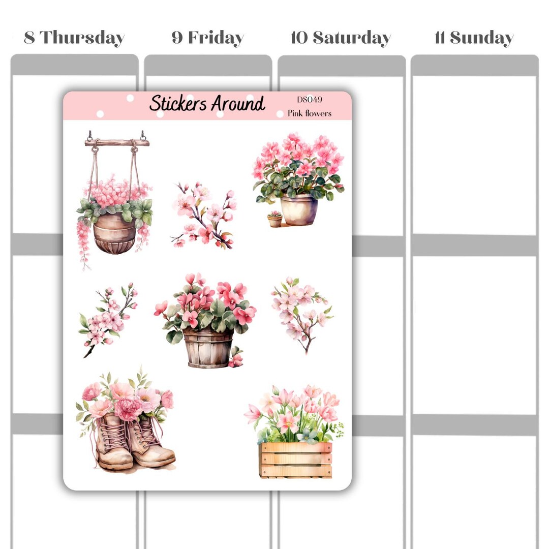 Pink Flowers Decorative Sticker Sheet | Planner Stickers, Bullet ...