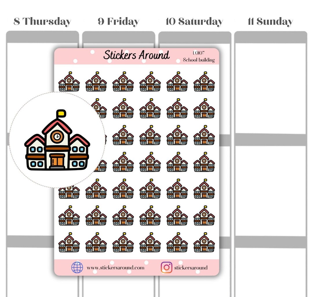 School Building Icon Sticker #1, Back to School Planner, Calendar ...
