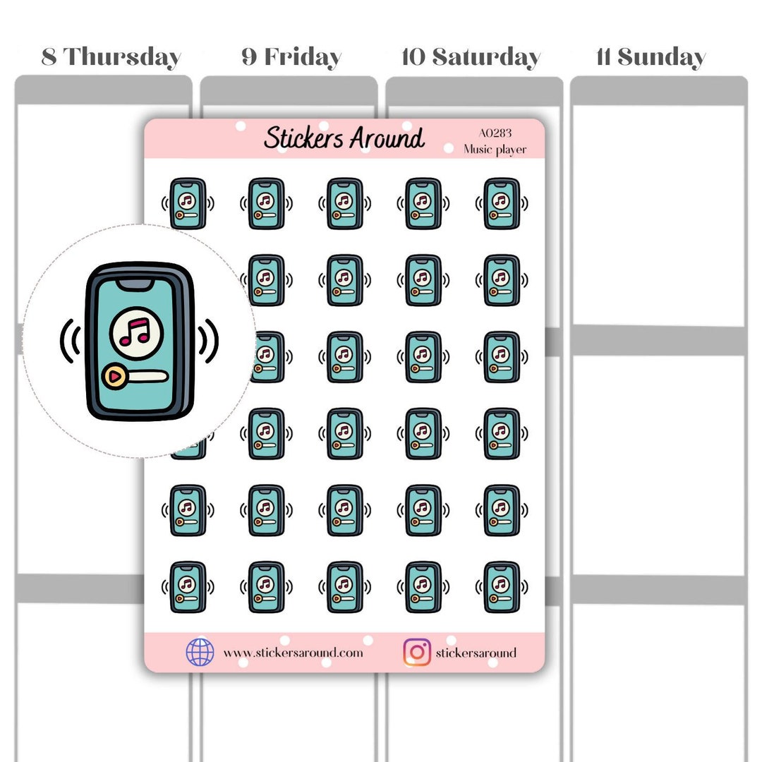 Music Player Icon Planner Stickers, Planner Stickers and Bullet Journal ...