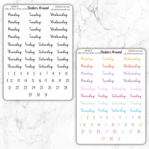 Days of the Week and Date Dots Planner Sticker, Monthly Planner Sticker ...