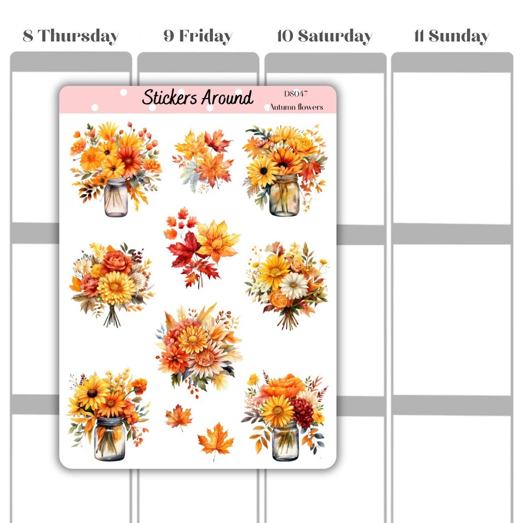 Autumn Flowers Decorative Planner Sticker | Fall Deco Sticker Sheet ...